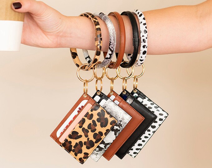 Key Ring & ID Card Holder Keychain Wallet for Women Wristlet | Etsy