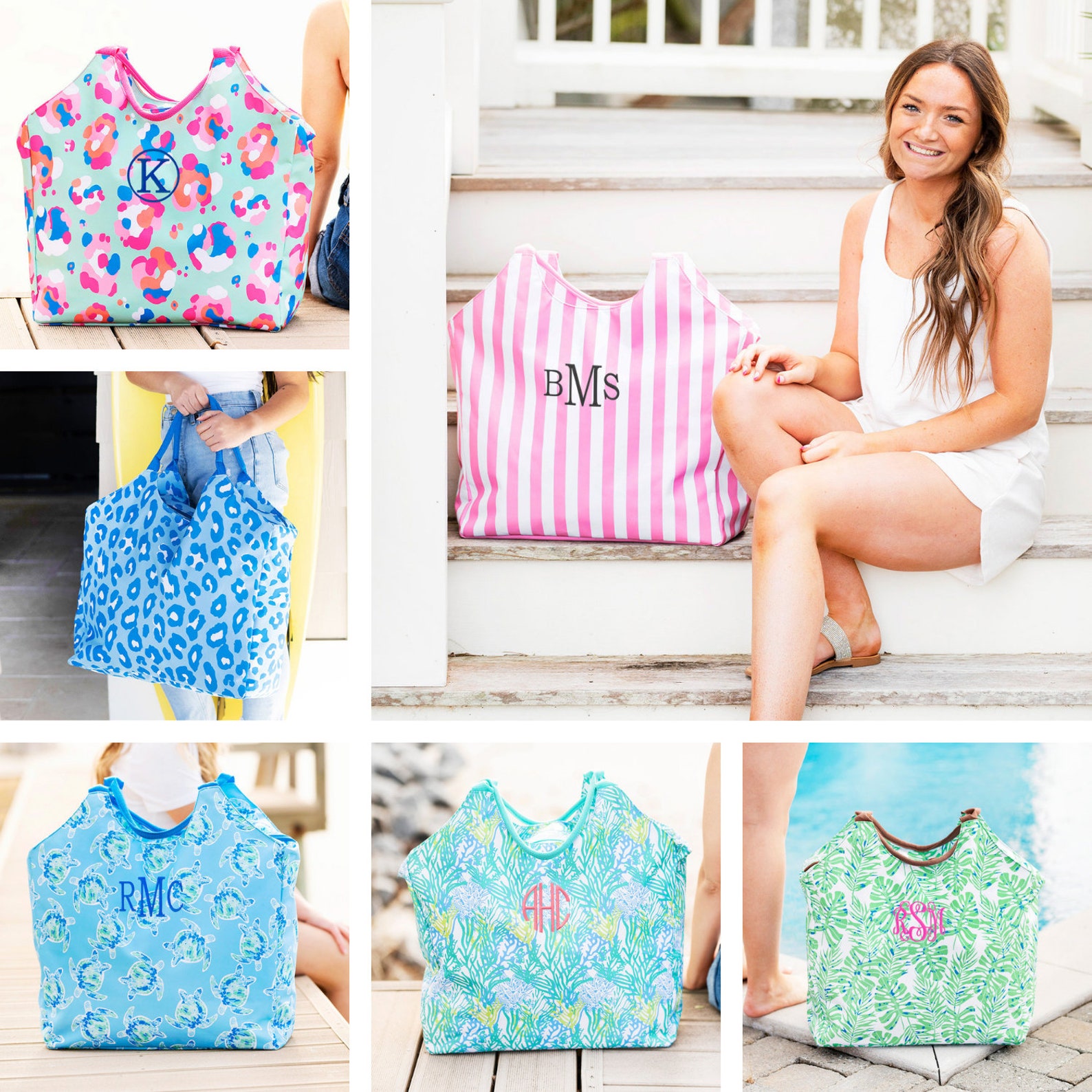Monogrammed Beach Bag Tote Personalized Pool Bag Custom - Etsy