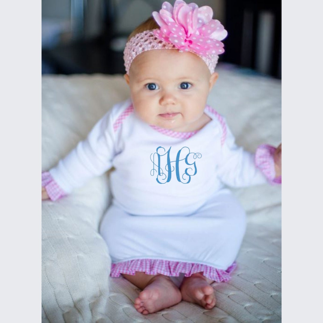 Monogrammed Ruffle Baby Girl Gown, Baby Spring Outfit, Infant Summer ...