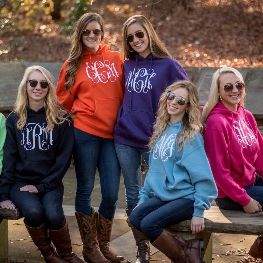 Monogrammed Long Sleeve Hooded Sweatshirt, Personalized Monogram ...