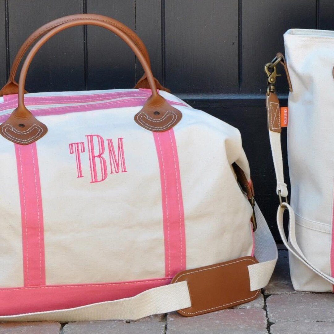 Monogrammed Personalized Weekender Travel Duffle Bag, Canvas Genuine ...