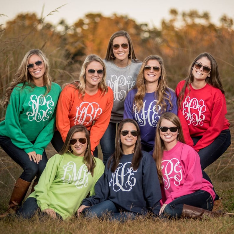 Monogrammed Long Sleeve Crew Neck Sweatshirt Personalized | Etsy