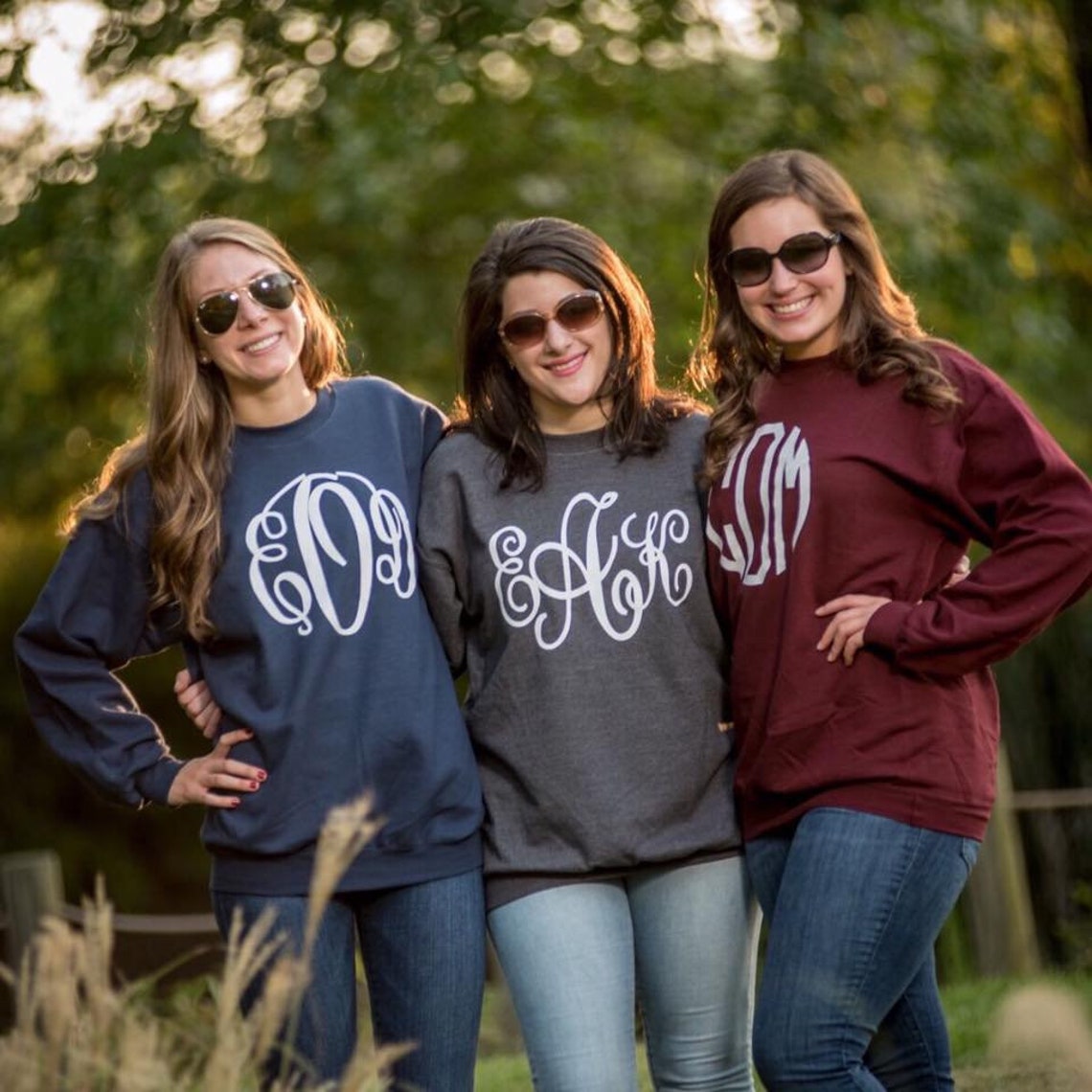 Monogrammed Long Sleeve Crew Neck Sweatshirt Personalized | Etsy