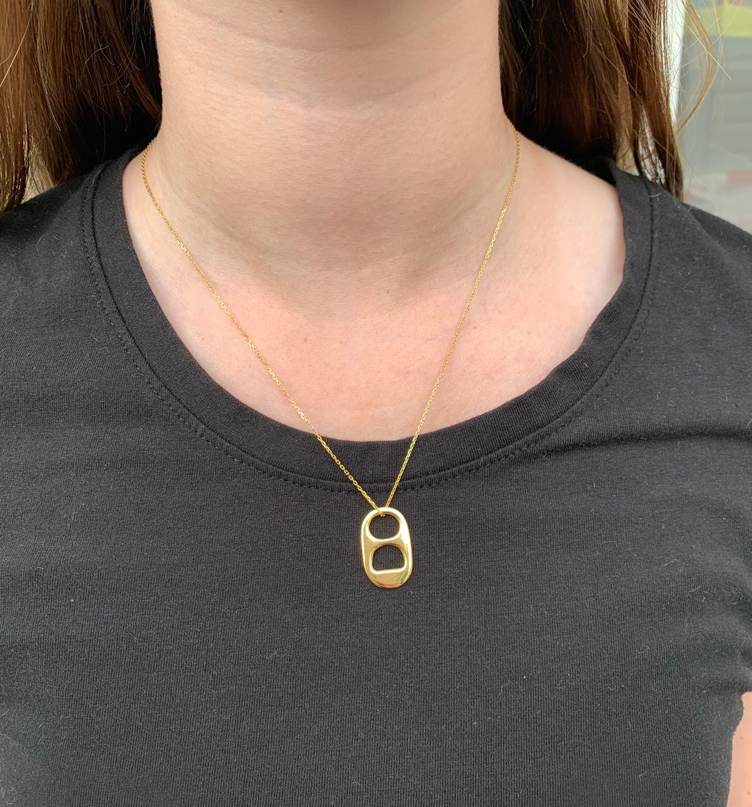 Solid 14kt Gold Soda Tab, Pull Tab, Can Tab Pendant Charm - FREE 18inch ...