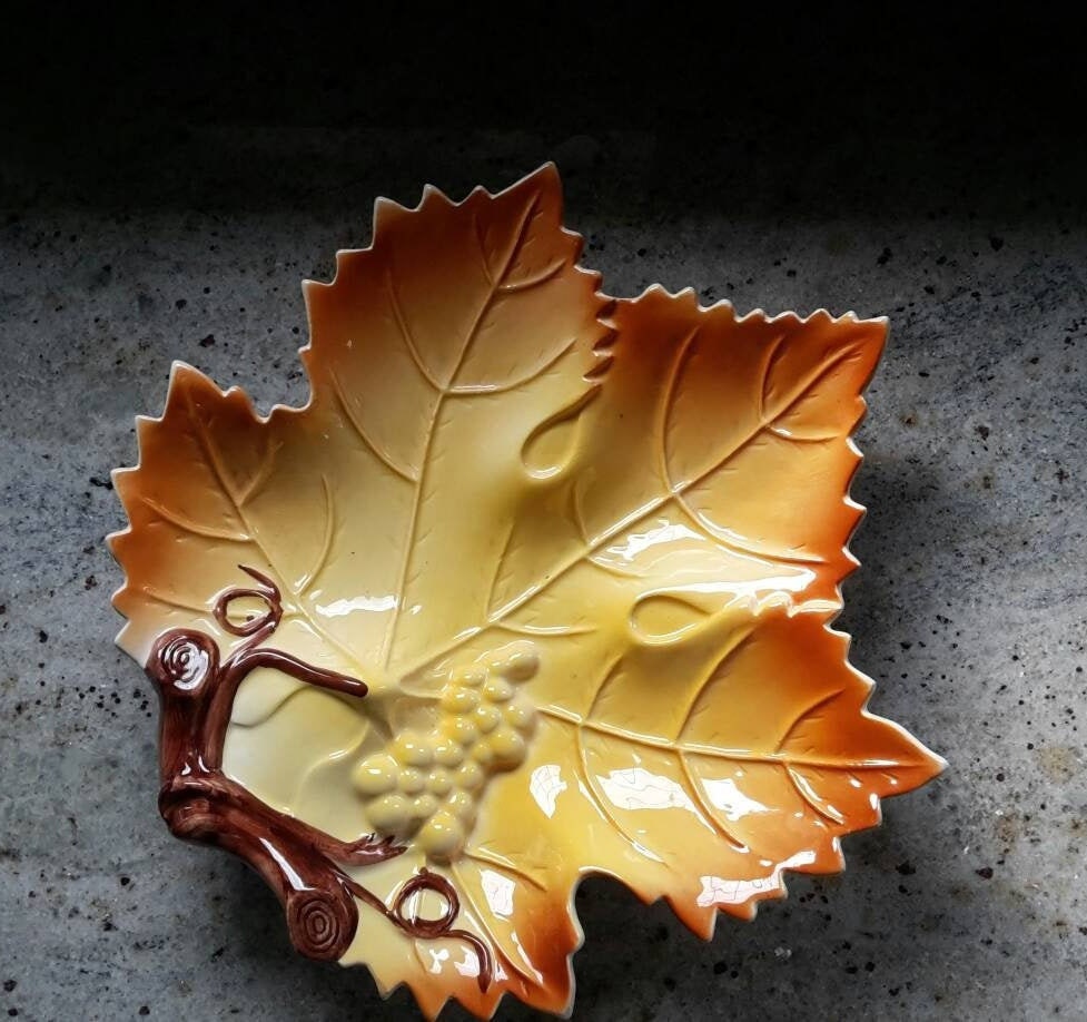 Grape Leaf Plate Decorative/footed Ceramic Plate Ooak - Etsy