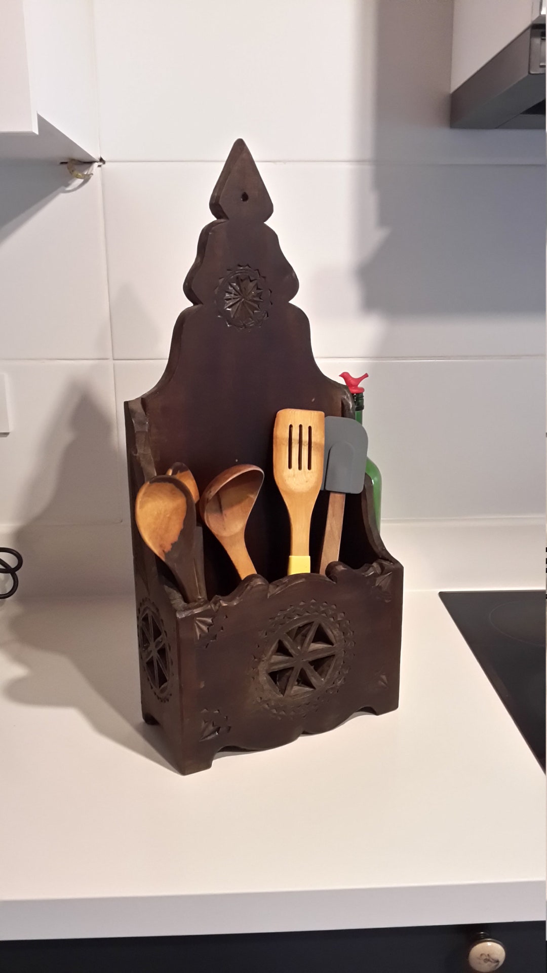 Antique Utensil Rack Wooden/solid Wood Cutlery Organizer/handcarved ...