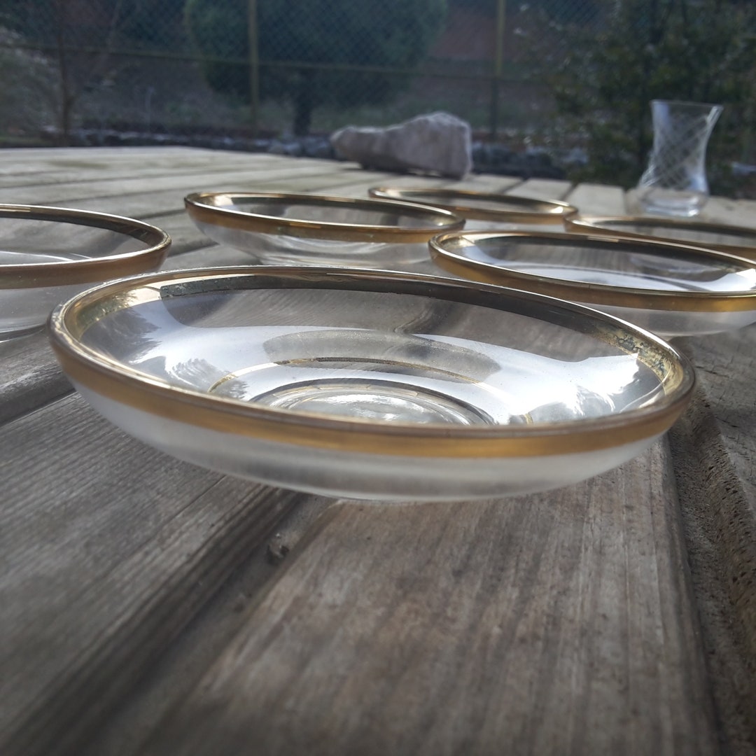 Gold Trim Clear Glass Tea Plates Set of 6 - Etsy