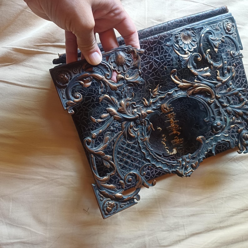 Antique Book /bible Cover Leather and Metal - Etsy