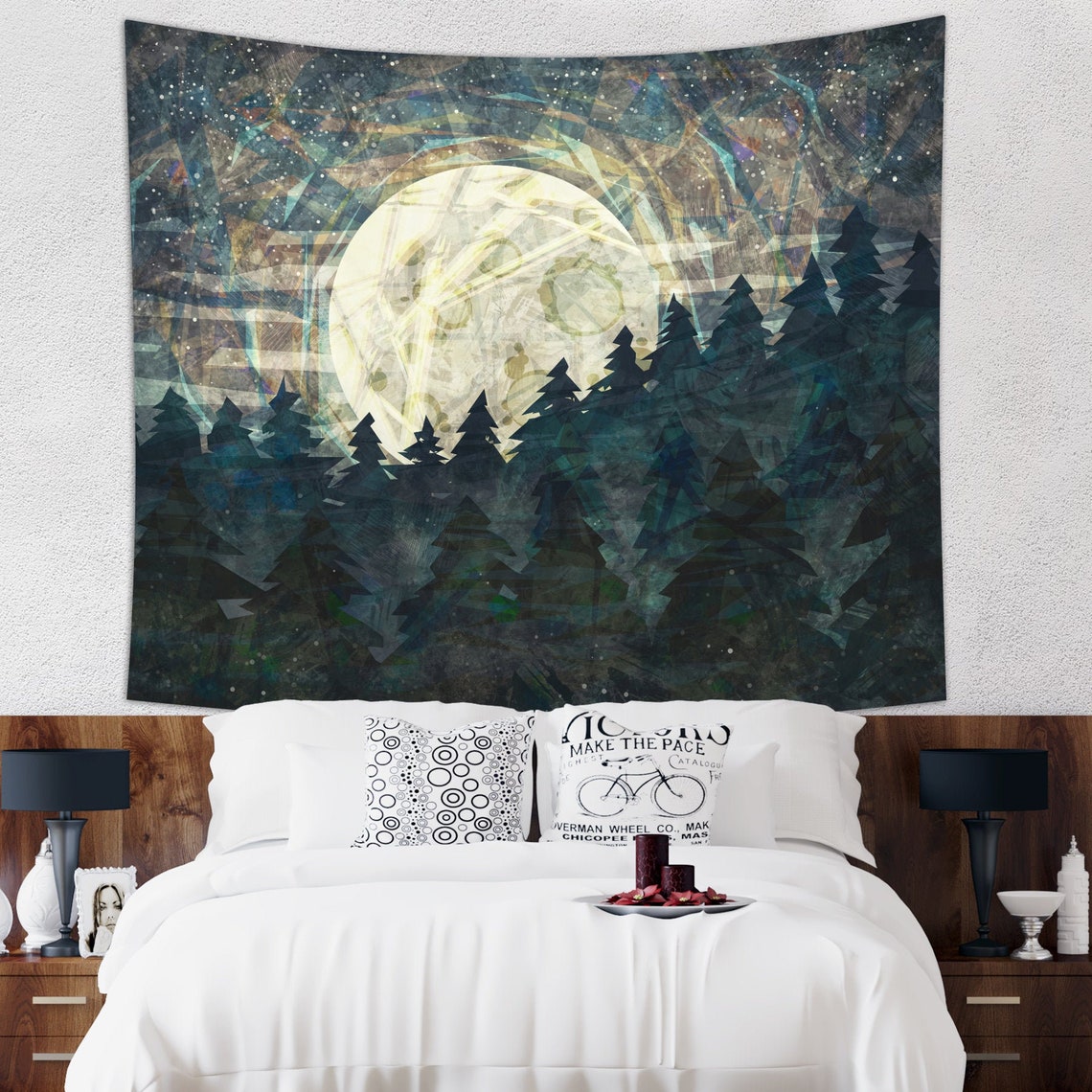 Moon Tapestry | Enchanted Forest Tapestry | Dorm Decor | Mountain ...