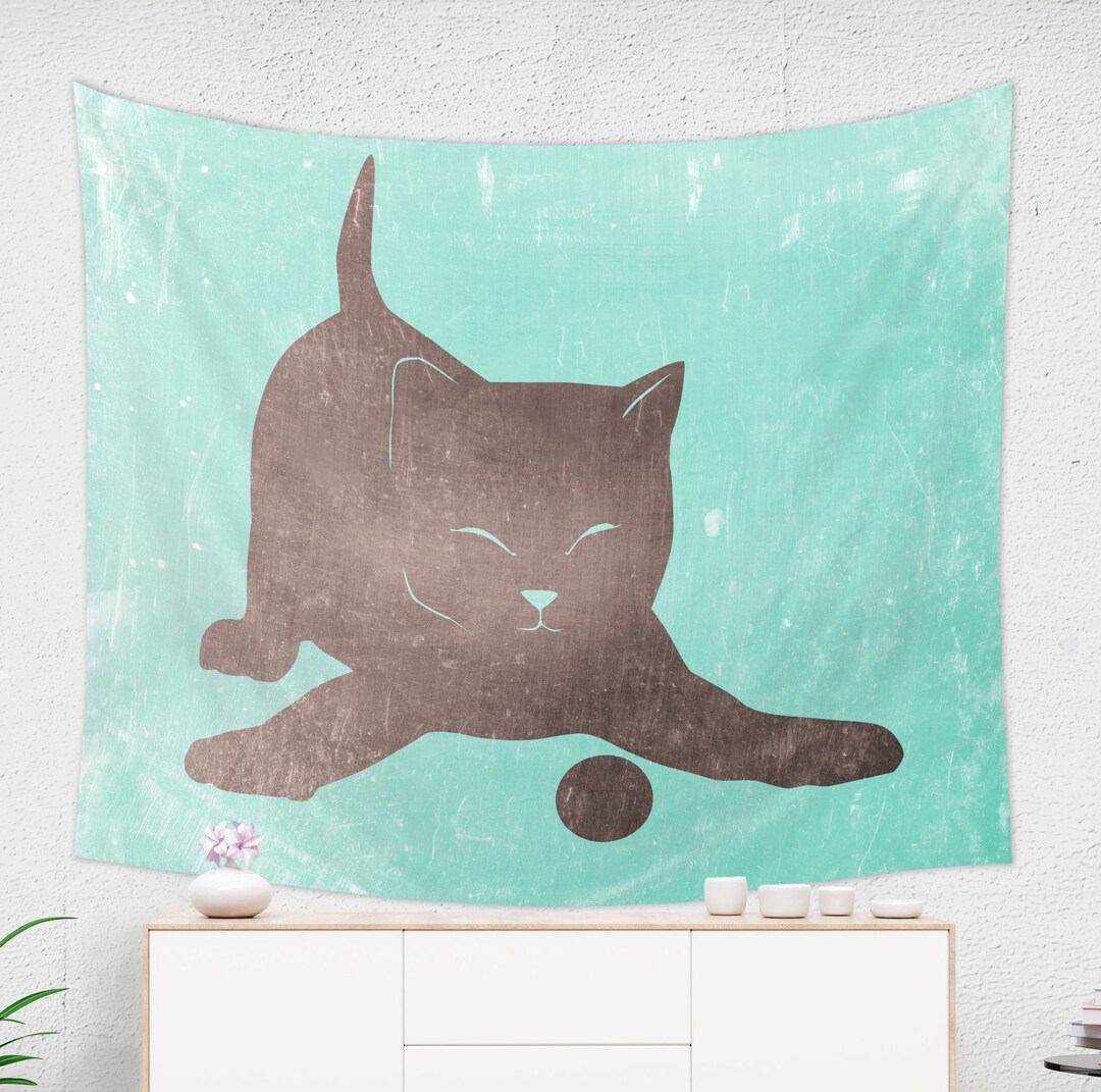 Cat Tapestry | Large Cat Wall Art Kids Wall Tapestry | Green Nursery ...