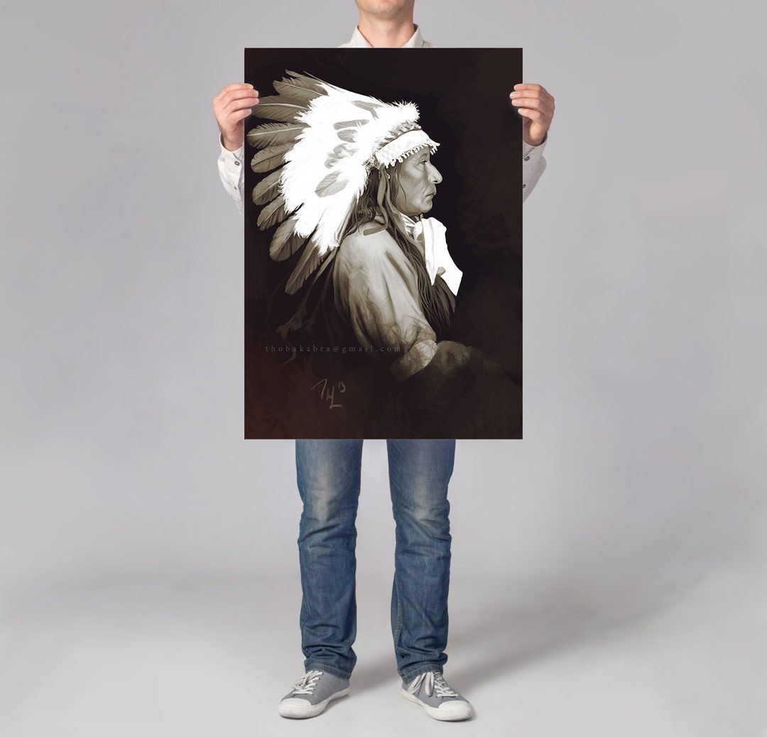 Native American LARGE Wall Art PRINT of a Digital Painting, Sephia ...