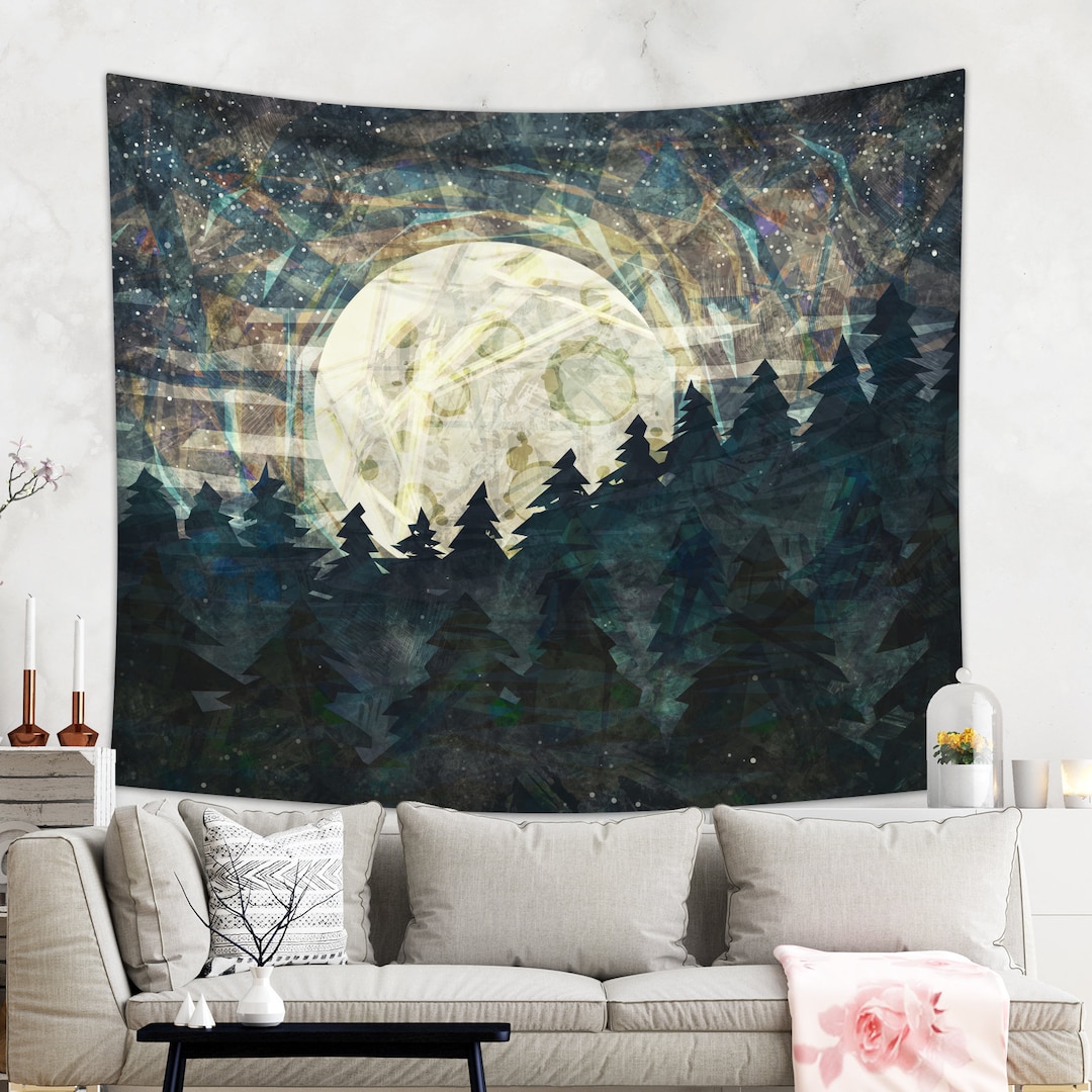 Moon Tapestry Enchanted Forest Tapestry Dorm Decor Mountain Tapestry ...