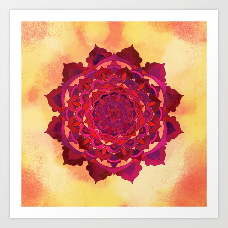 Large Mandala Wall Art Poster | Watercolor Mandala Art Print | Warm ...