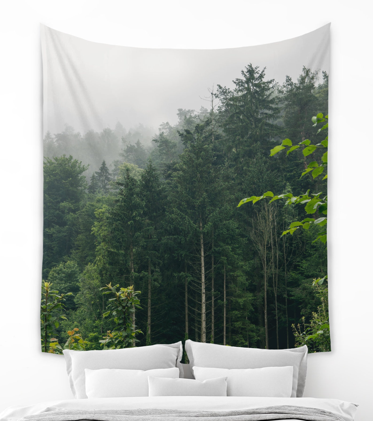 Misty Forest Tapestry Forest Tree Tapestry Wall Hanging From - Etsy