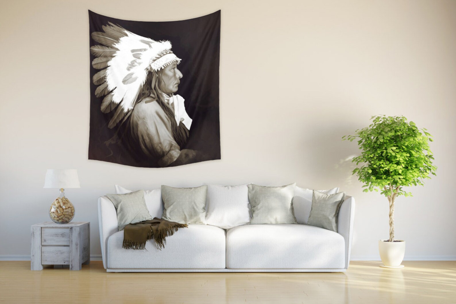 Native American Chief Tapestry Wall Hanging Brown Native - Etsy