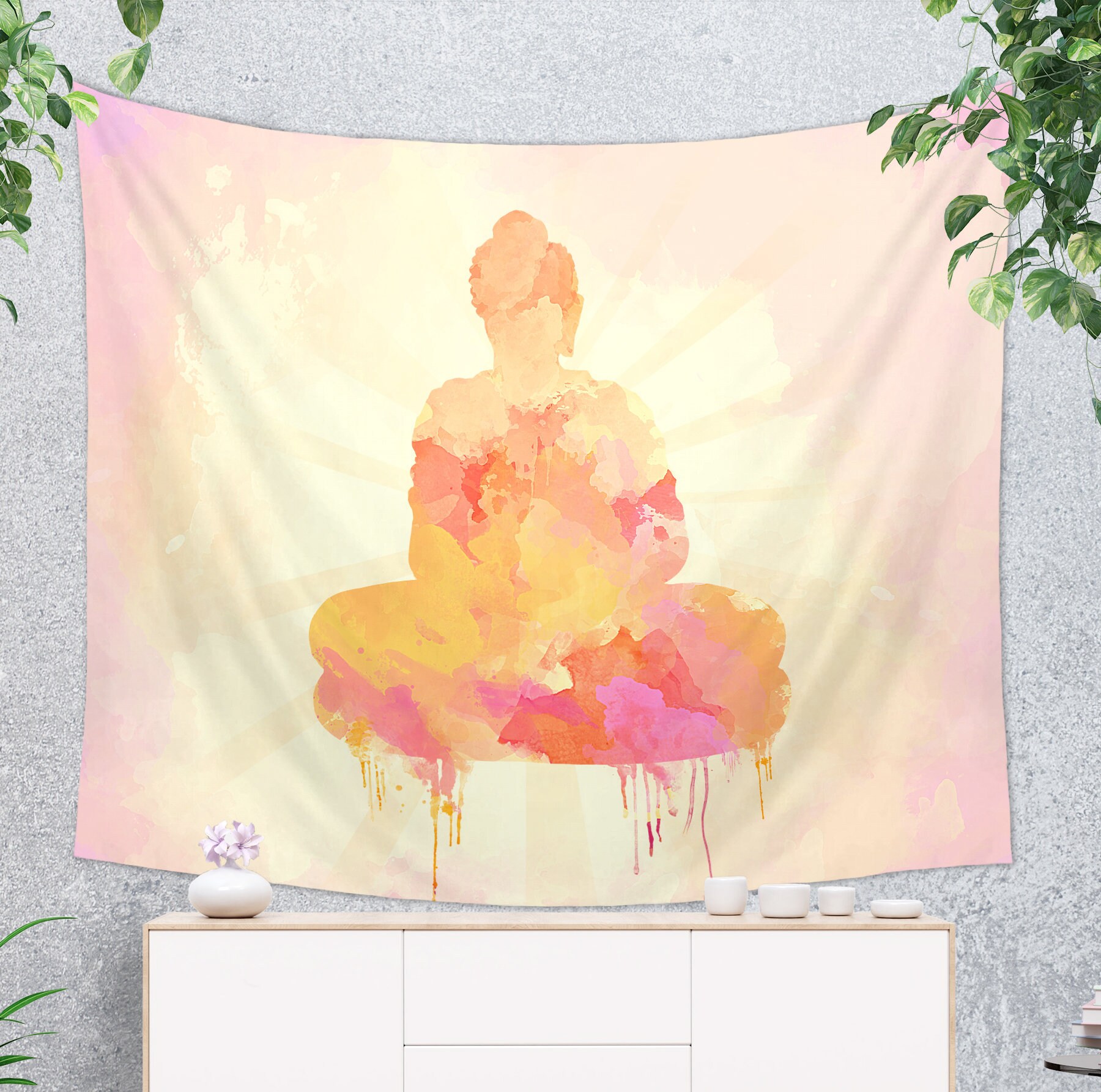 Yellow Buddha Tapestry Zen Tapestry For Her Yellow Dorm | Etsy