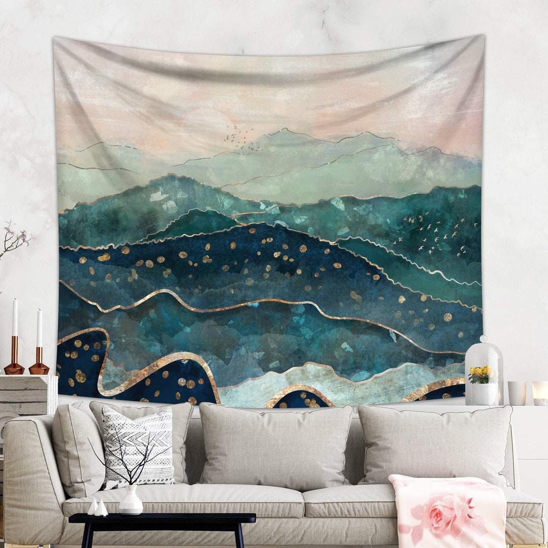 Mountain Tapestry Boho Tapestry Wall Hanging Dorm Decor Green Tapestry ...