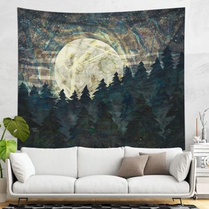 Moon Tapestry | Enchanted Forest Tapestry | Dorm Decor | Mountain ...
