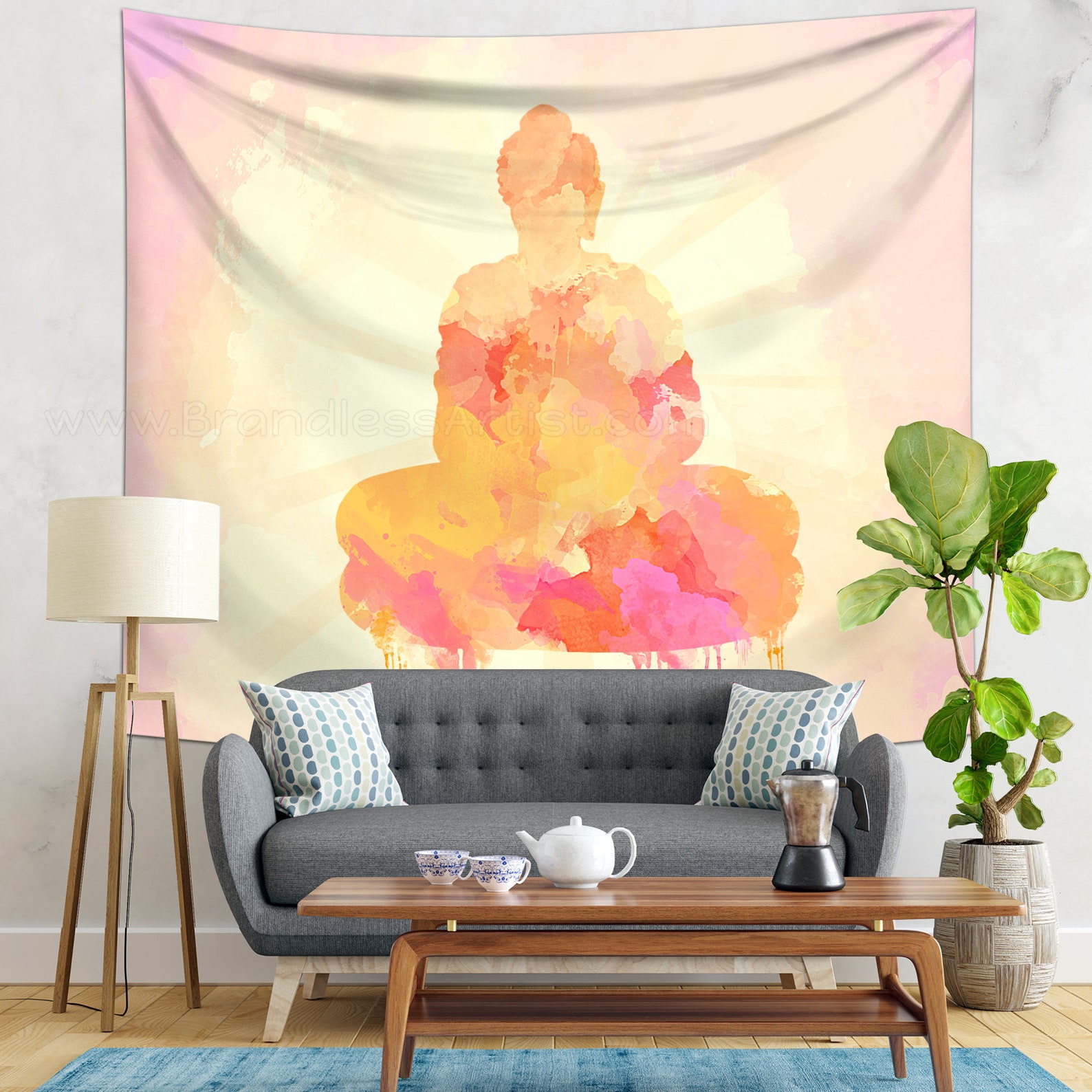 Yellow Buddha Tapestry Zen Tapestry for Her Yellow Dorm | Etsy