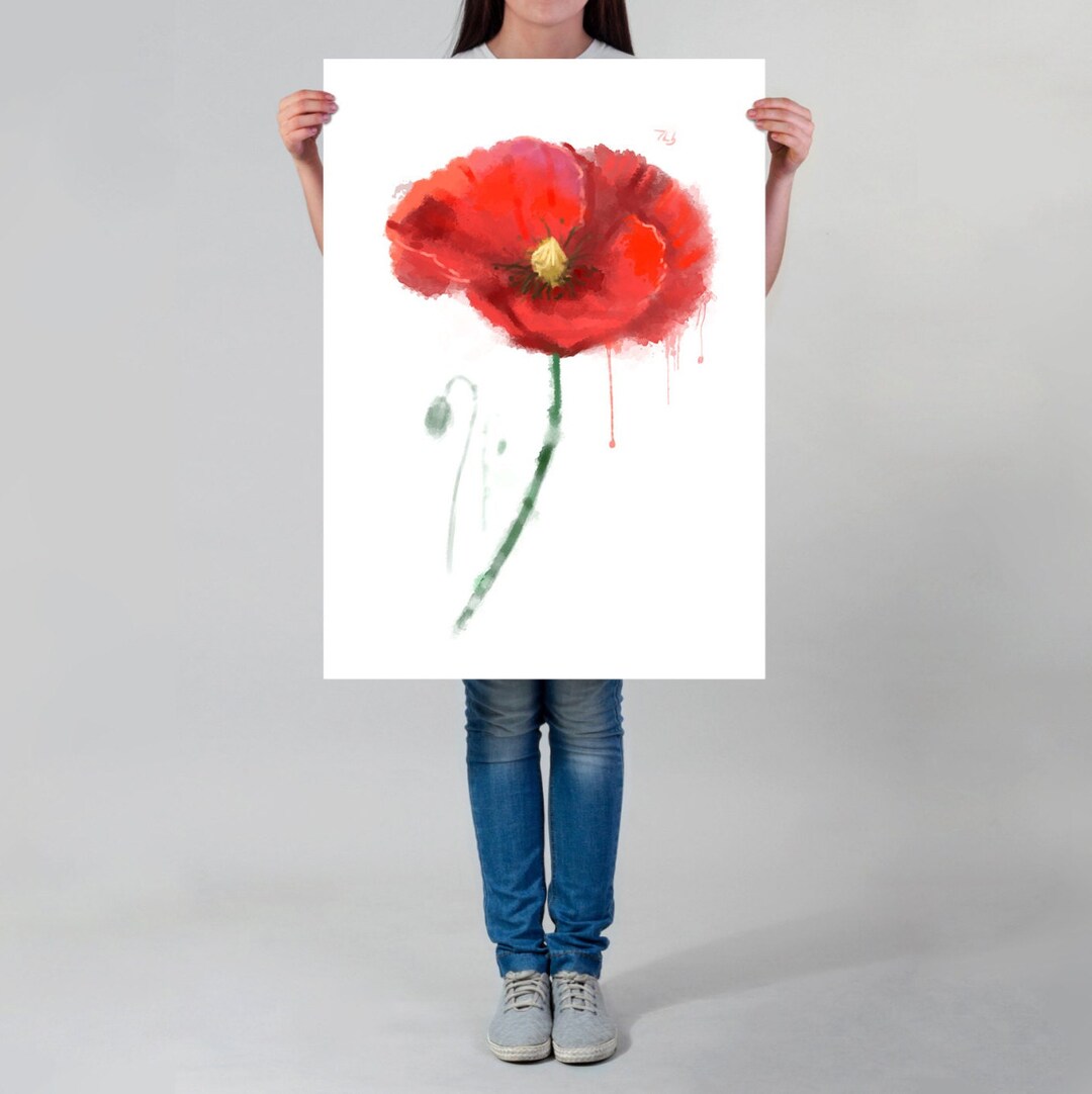 Red Poppy Print | Watercolor Poppy Art Poster | Large Floral Wall Decor ...