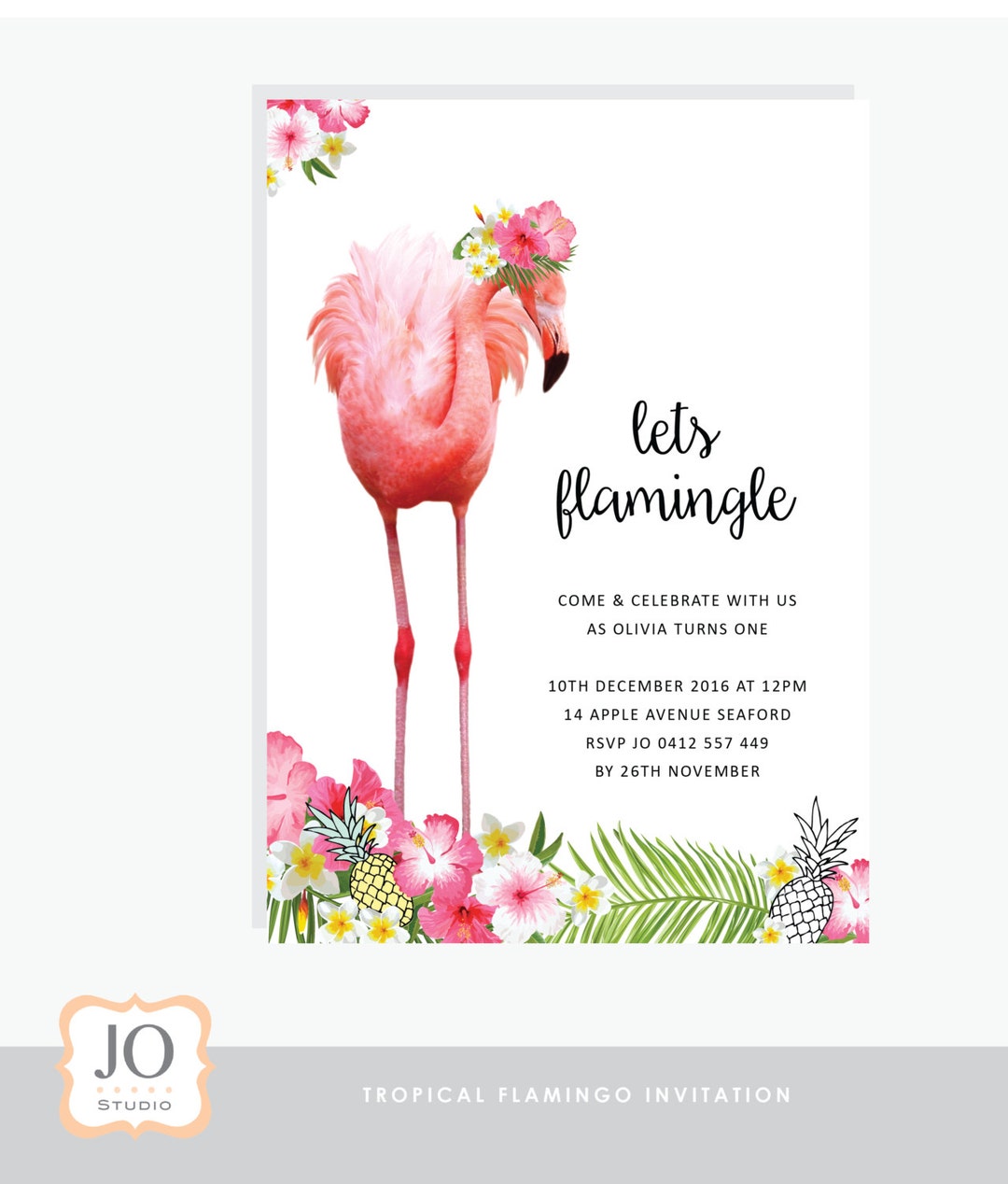 Tropical / Flamingo / Pineapple Invitation for a Tropical Party ...