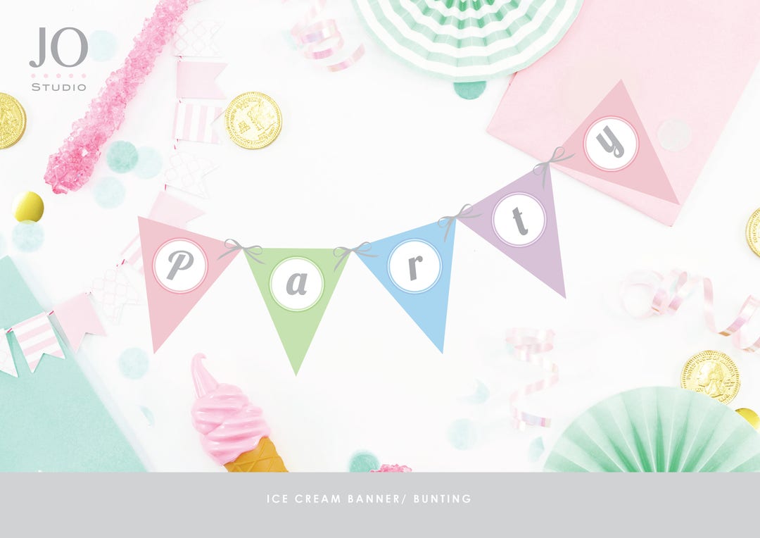 Ice Cream Party / Ice Cream Social Banner / Bunting Design / DIY Modern ...
