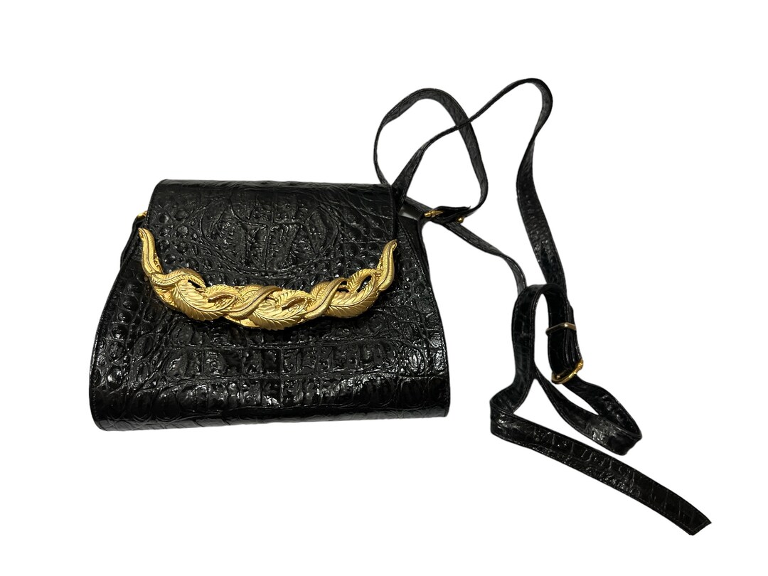 Vintage Glenn Miller for Ann Turk 80s Handbag Croc Purse Gold Hardware ...
