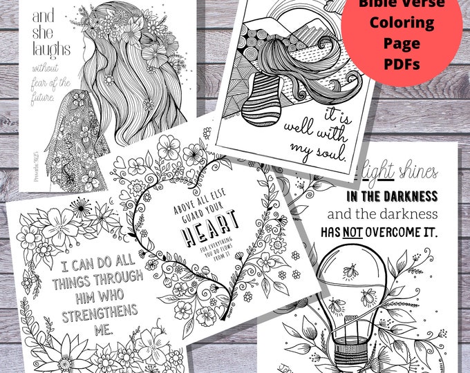 Flower Coloring Pages - Bible Verse Coloring Sheets - Set of 5 Instant ...