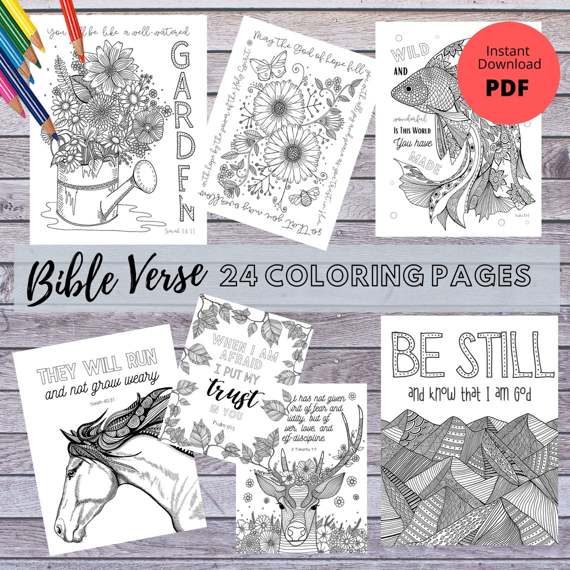 Bible Verse Coloring Pages HUGE 24 page bundle Scripture | Etsy