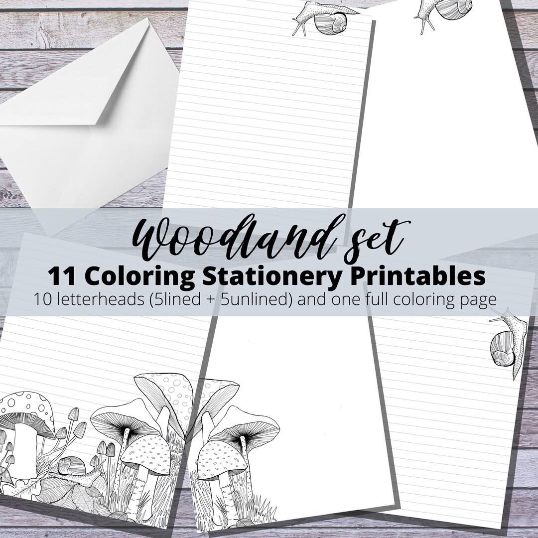 Printable Stationery Woodland Coloring Pages Digital Downloads Instant ...