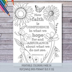 Bible Verse Coloring Page, Printable Instant Download, Now Faith is ...