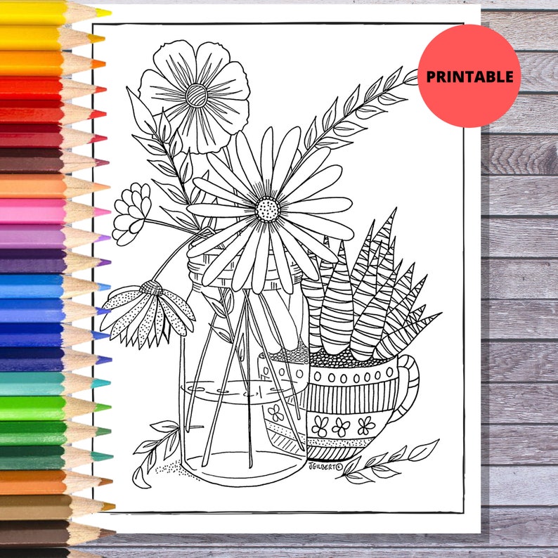 Printable Coloring Page Flower / Floral Spring Coloring | Etsy