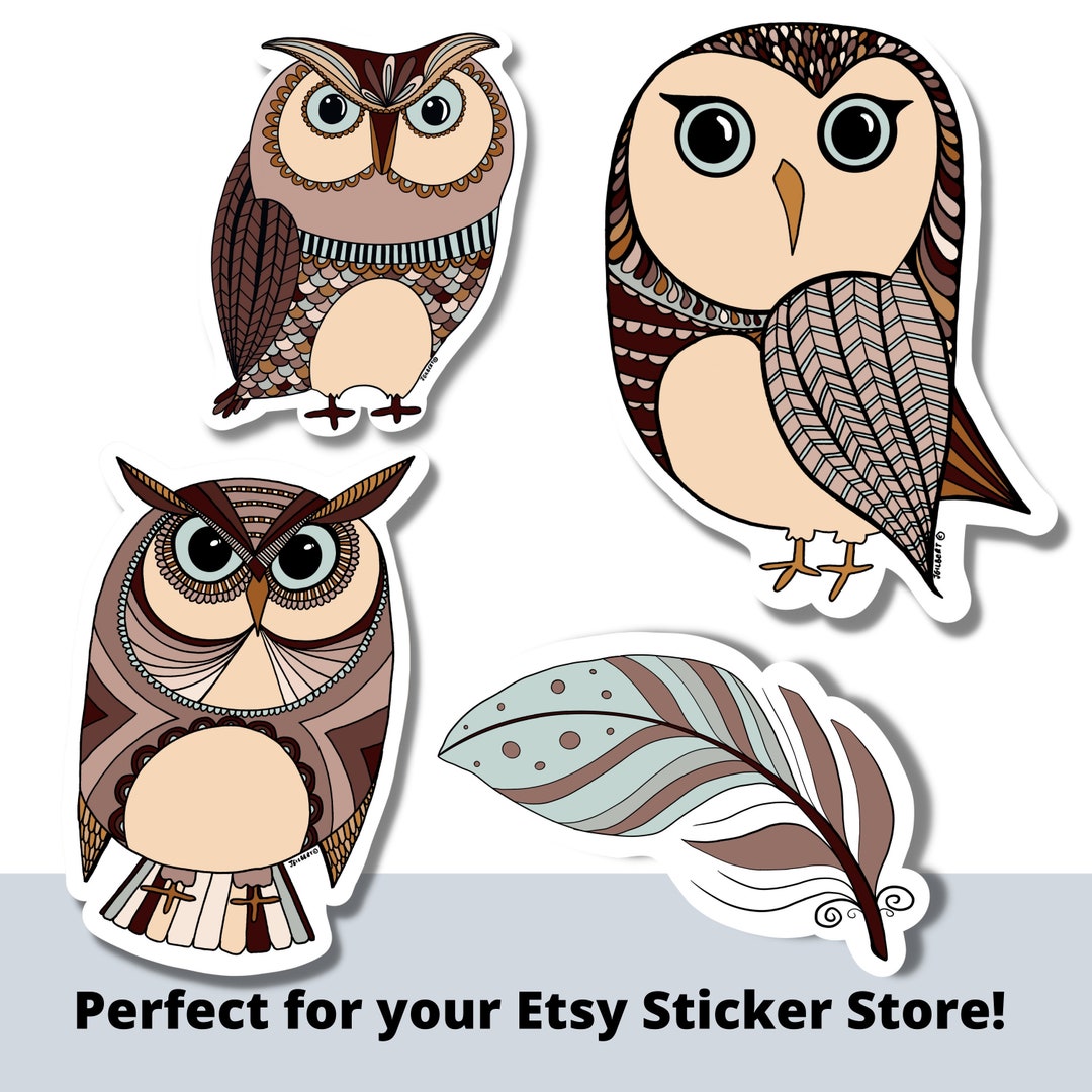 Printable Owl Sticker Bundle, PNG, JPG, PDF, Laptop Decal, Clipart ...