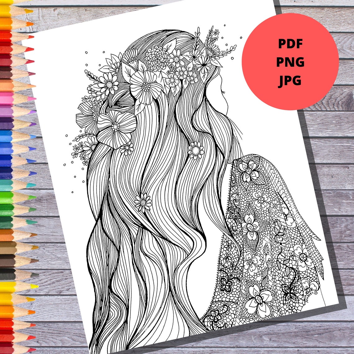 Printable Boho Coloring Page Hand Drawn Instant Download | Etsy
