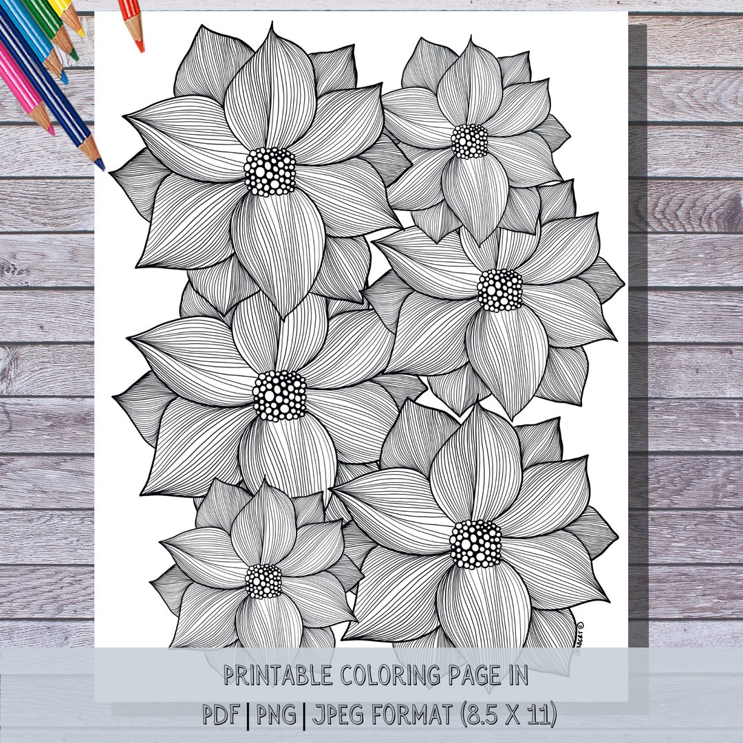 Flower Power, Coloring Page, Instant Digital PDF Download, Hand ...