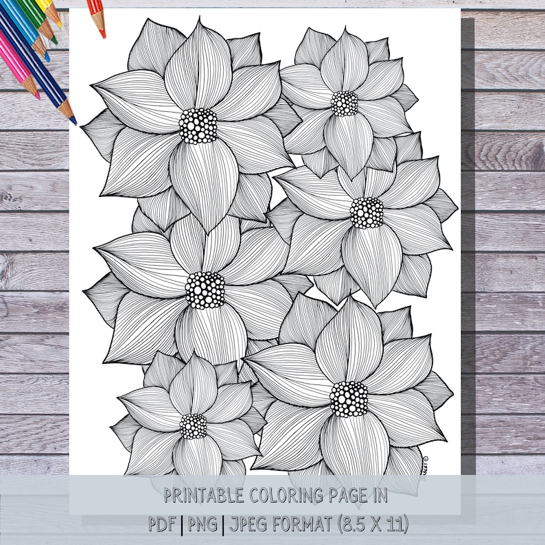 Flower Power Coloring Page Instant Digital PDF Download - Etsy