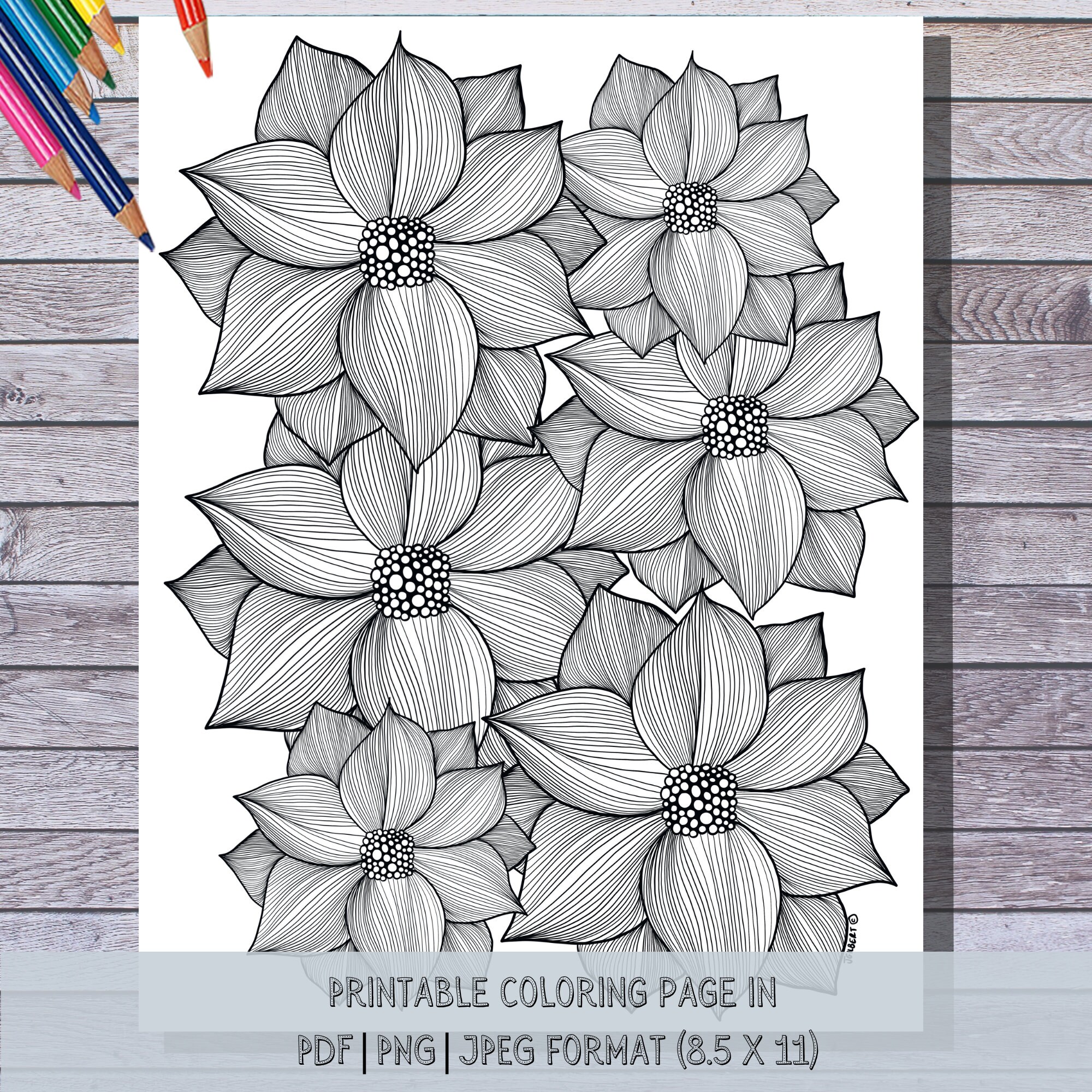 Flower Power Coloring Page Instant Digital PDF Download | Etsy Australia