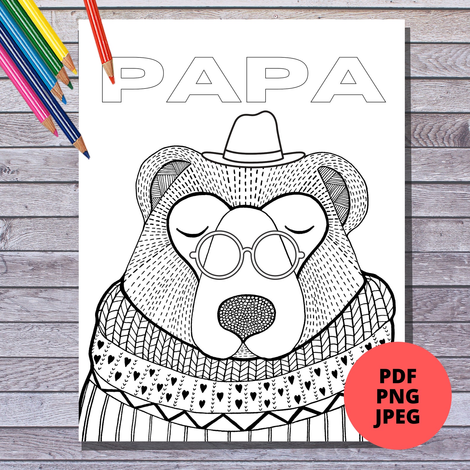 Father's Day Coloring Page: Papa Bear Printable (PDF/PNG/JPEG) - Etsy