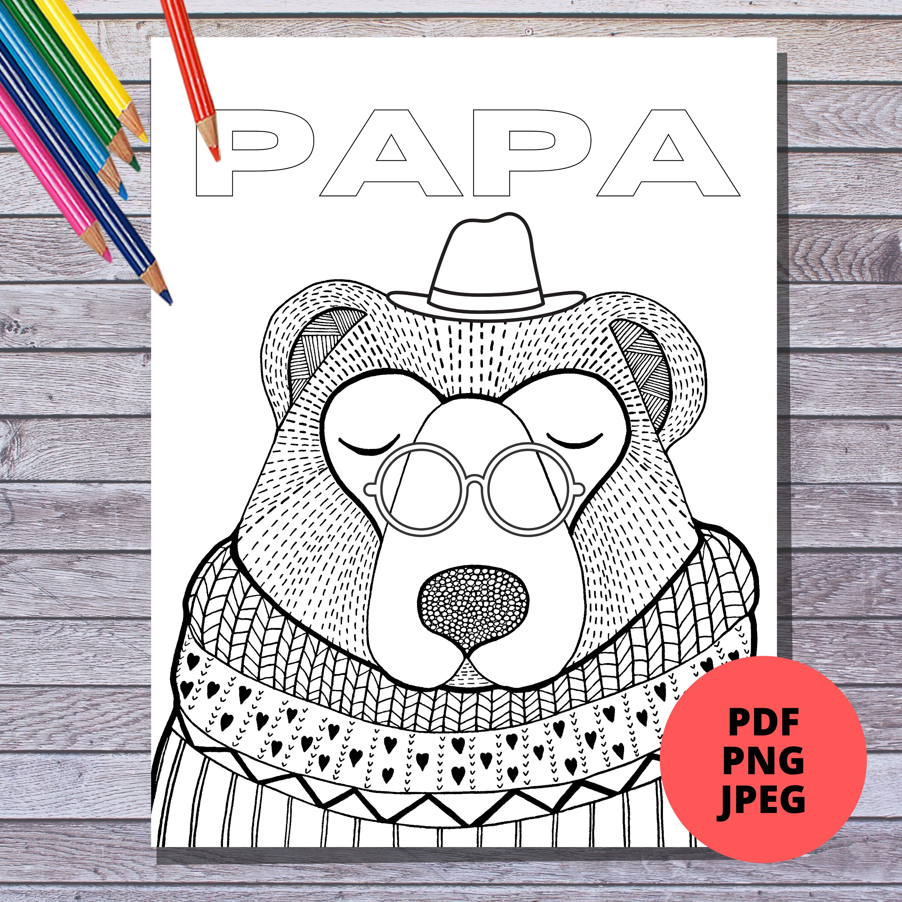 Father's Day Coloring Page: Papa Bear Printable (PDF/PNG/JPEG) - Etsy