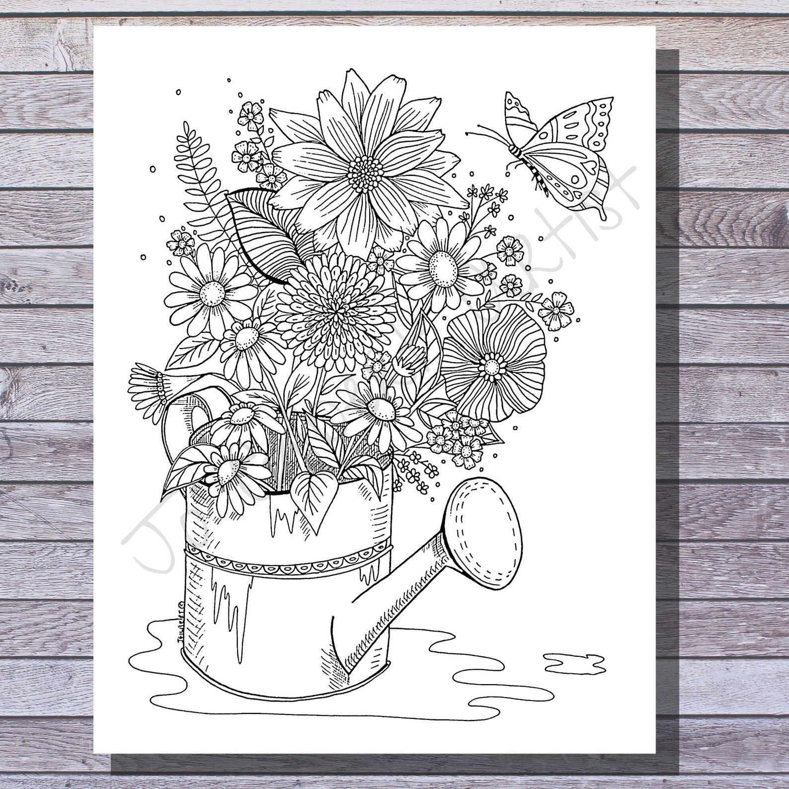 Printable Coloring Page Flowers in a Watering Can Floral - Etsy Canada