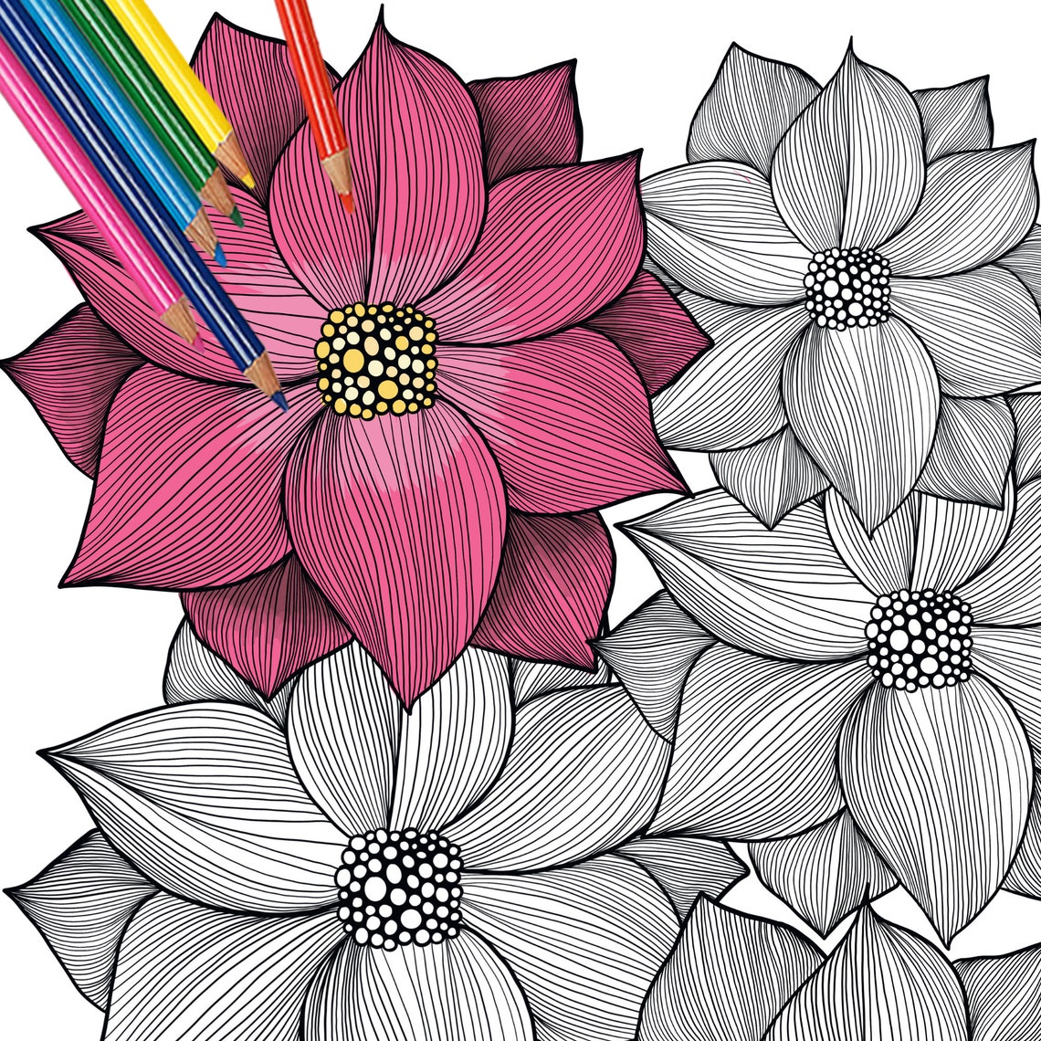 Flower Power Coloring Page Instant Digital PDF Download | Etsy Australia
