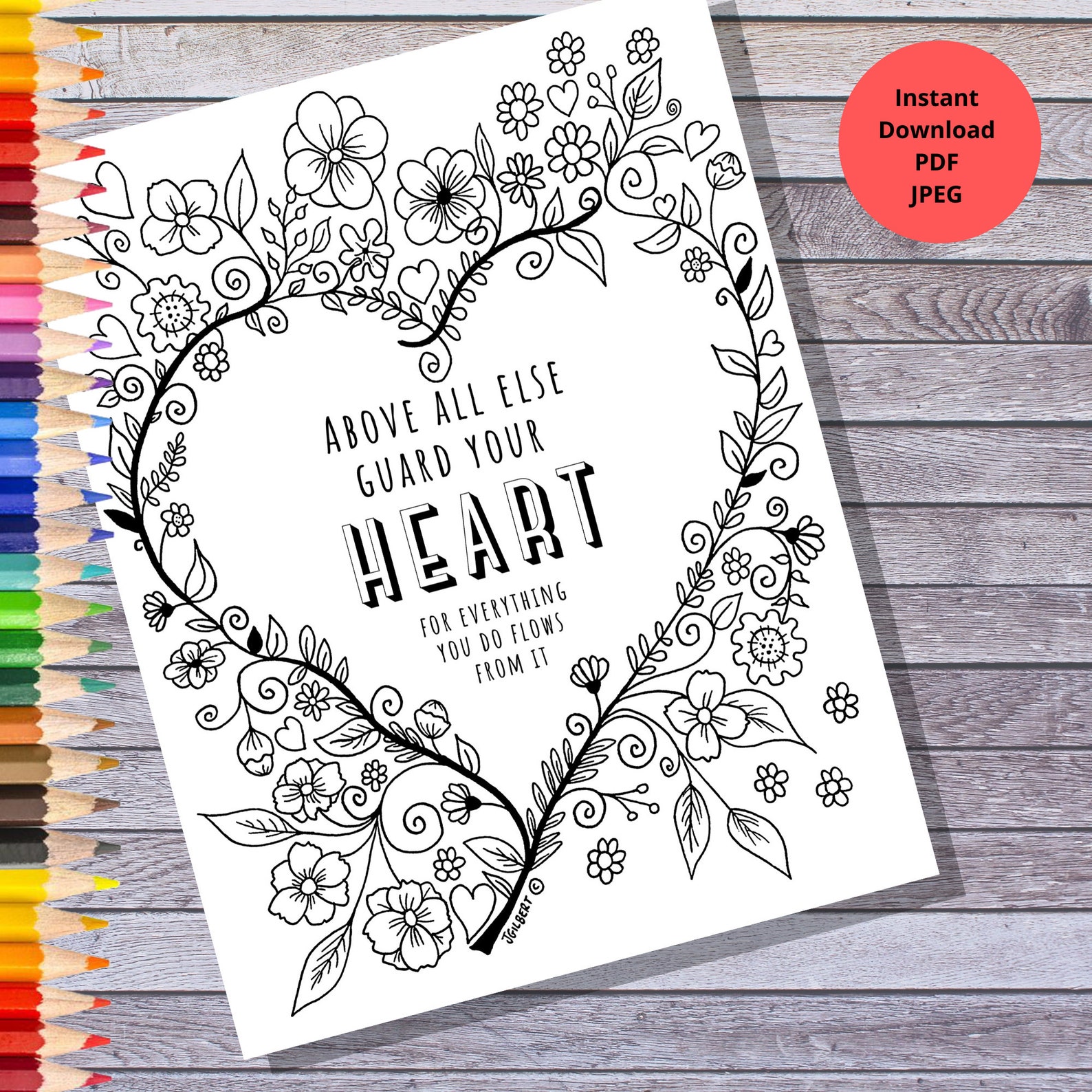 Bible Verse Coloring Page Heart Instant Download PDF & | Etsy