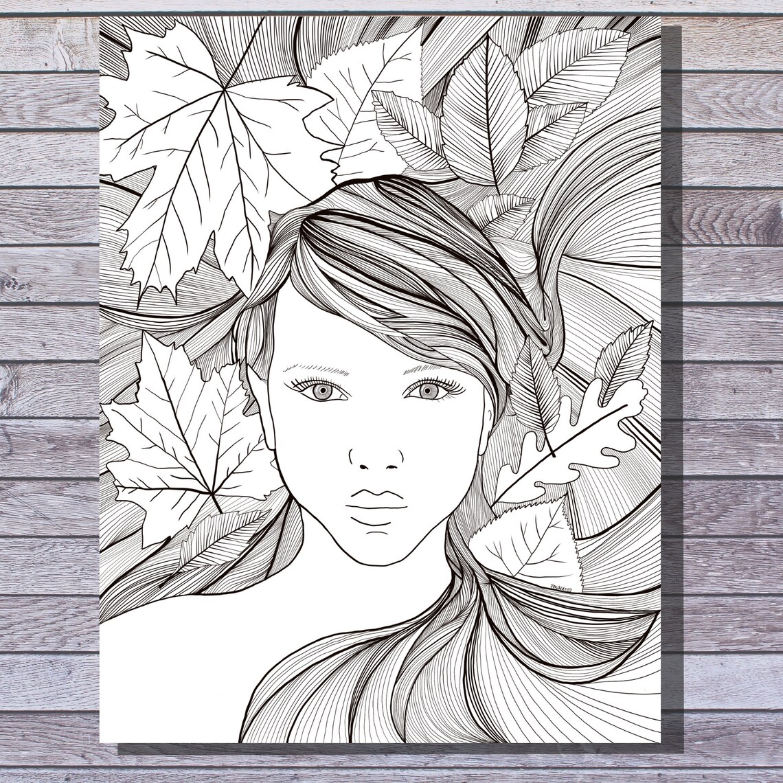 Fall Girl Printable Coloring Page Hand Drawn Instant | Etsy