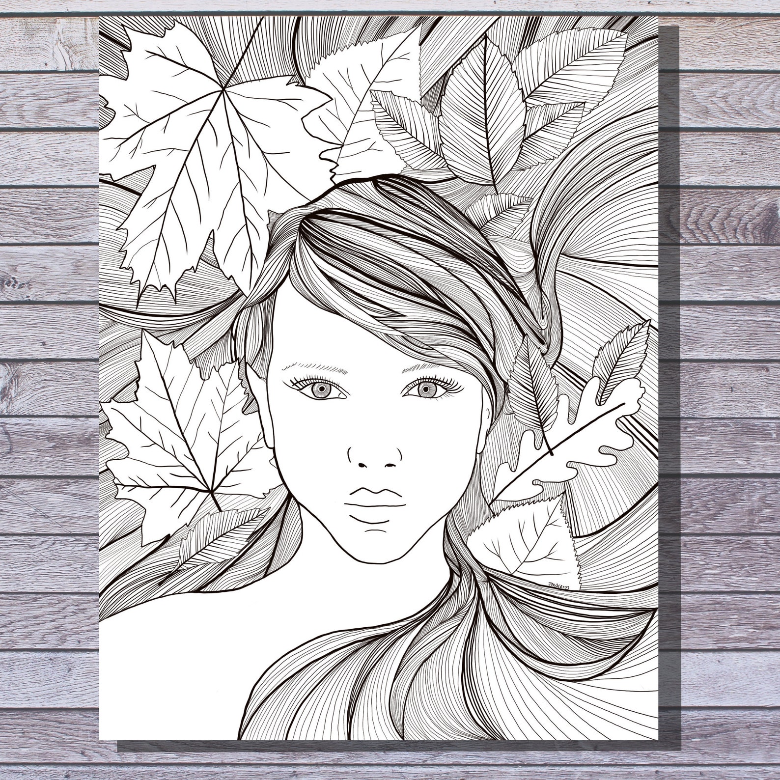 Fall Girl Printable Coloring Page Hand Drawn Instant | Etsy