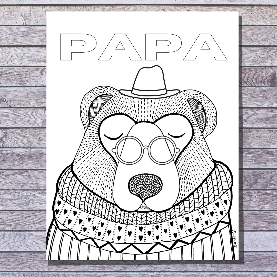 Father's Day Coloring Page: Papa Bear Printable (PDF/PNG/JPEG) - Etsy