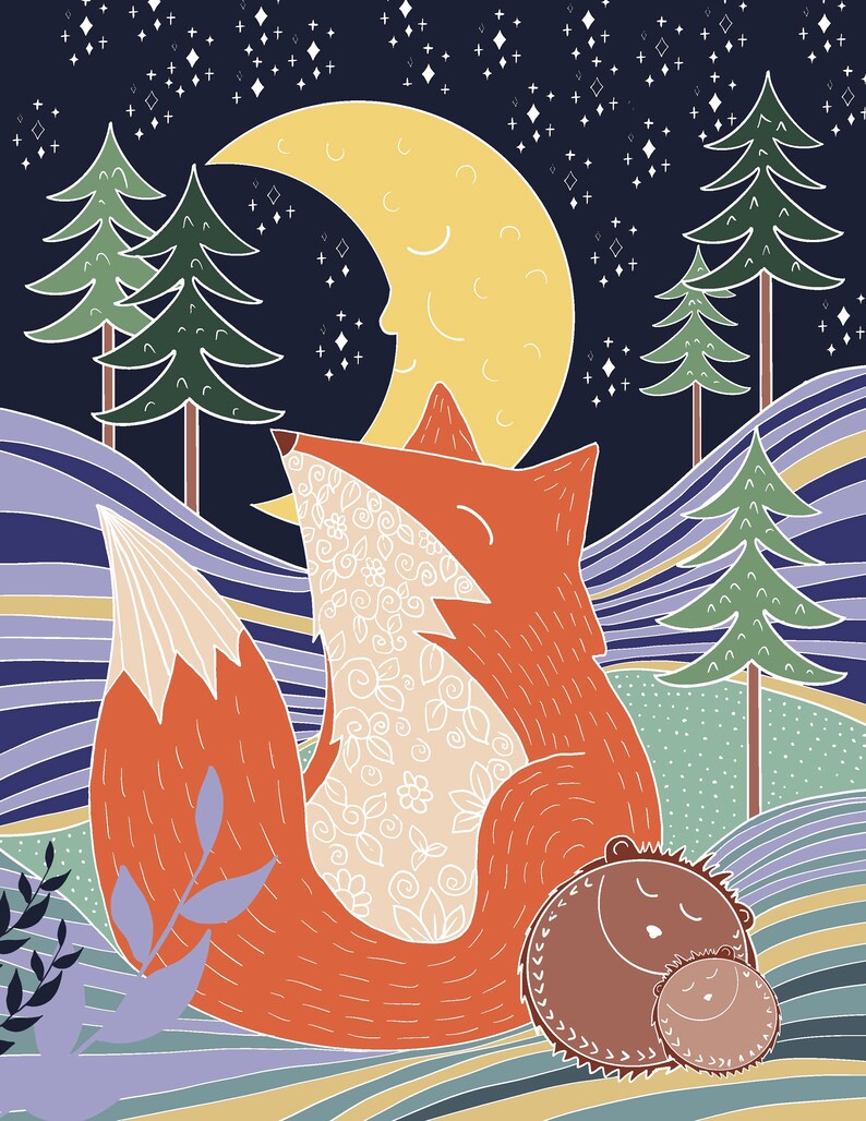 The Fox and the Moon Coloring Page | Instant Download | PDF, PNG, JPEG ...
