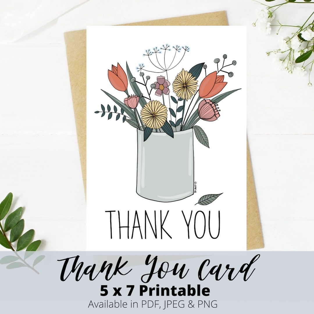 Printable Thank You Card, 5x7 Notecard, Download and Print at Home, PDF ...