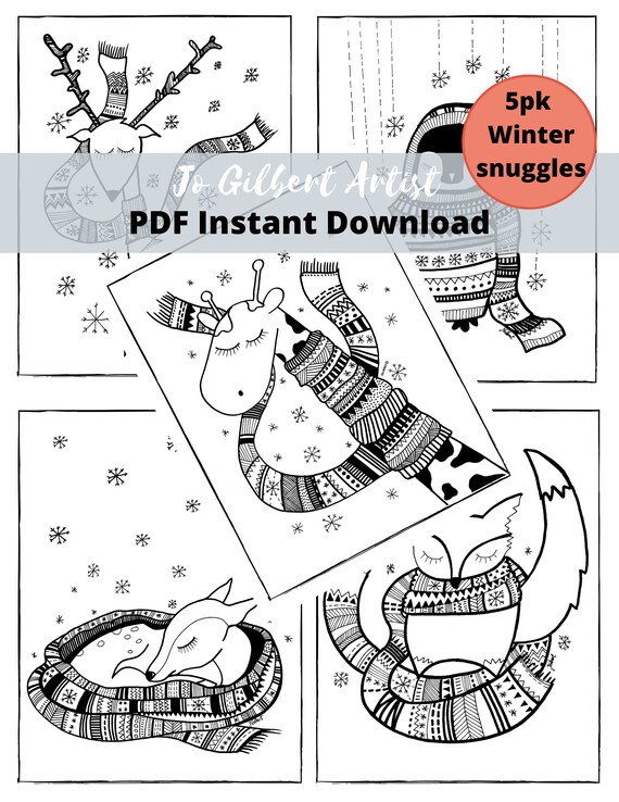 PDF Downloadable Coloring Page SET of 5 Cute Christmas | Etsy