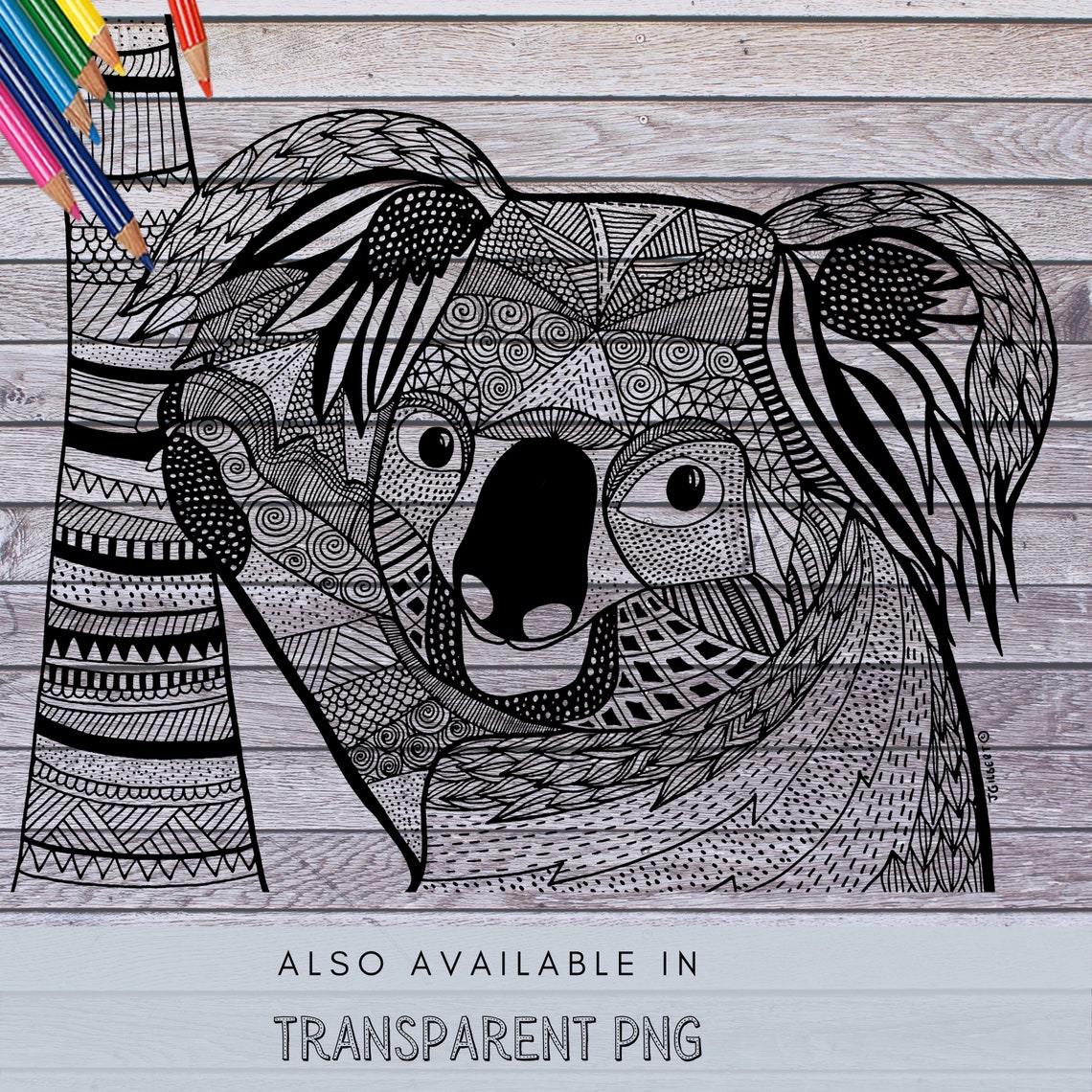 Koala Zentangle Coloring Page: Printable Art (PDF, PNG, JPEG) - Etsy