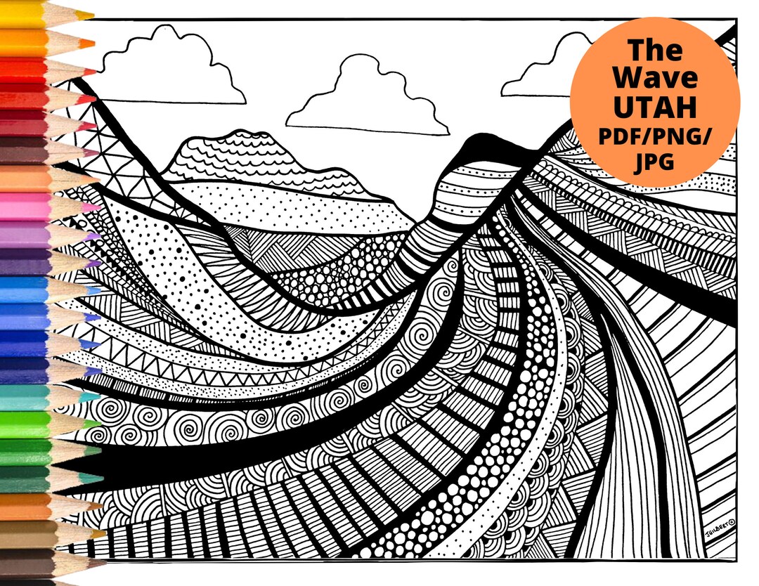 Utah the Wave | PDF, PNG, JPEG Digital Download | Adult Coloring Page ...